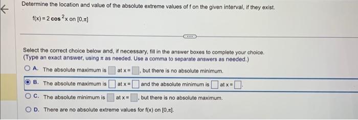 Solved f(x)=2cos2x on [0,π] Select the correct choice below | Chegg.com