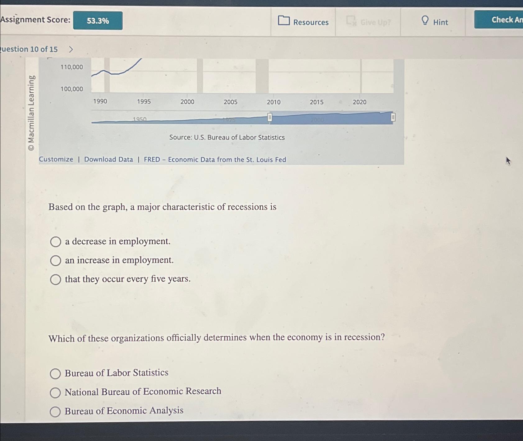 Solved Assignment Score:ResourcesHintuestion 10 ﻿of 15Based | Chegg.com