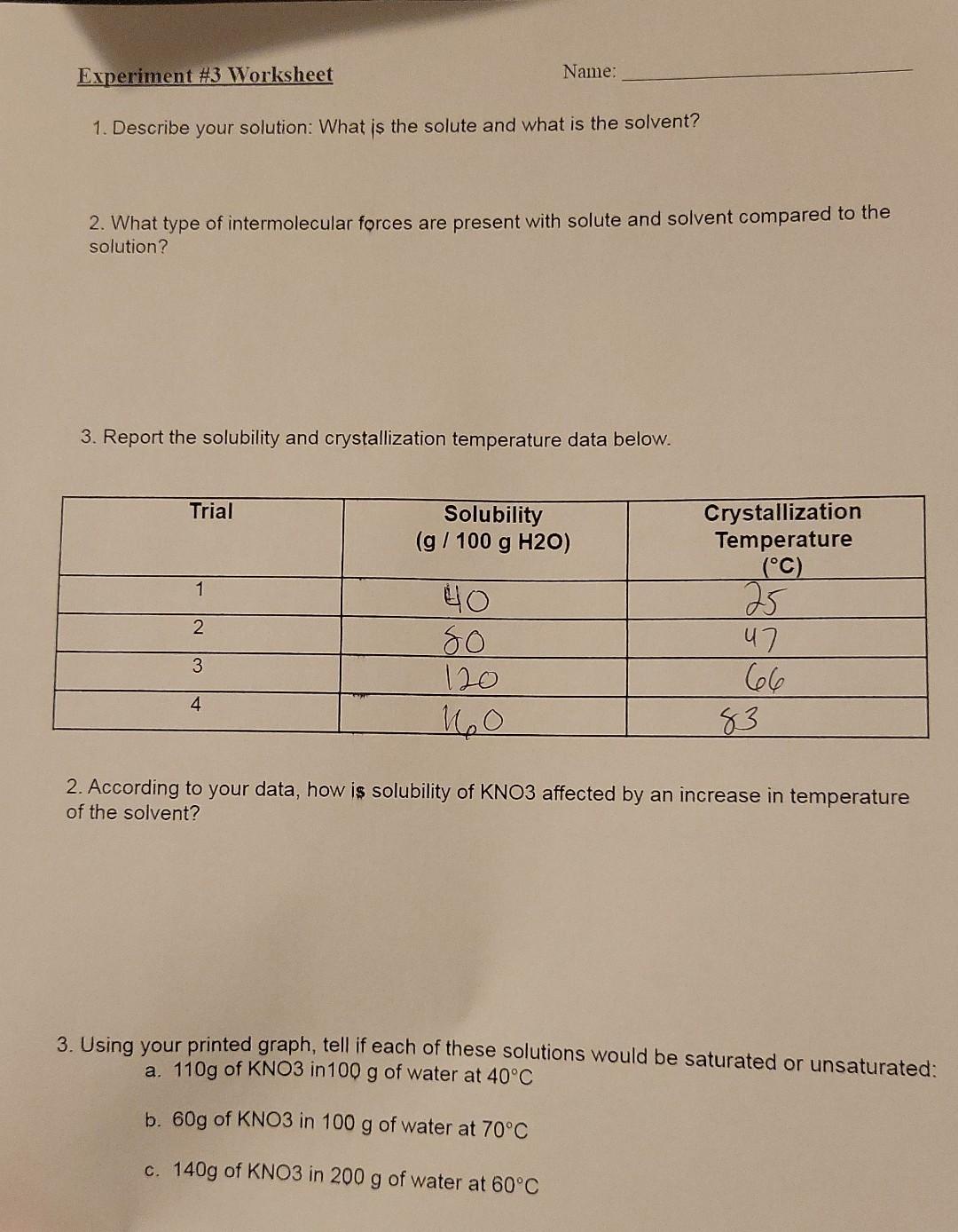 Solved Experiment #3 Worksheet Name: 1. Describe your | Chegg.com