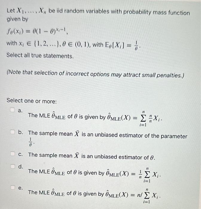 Solved Let X1,…,Xn be iid random variables with probability | Chegg.com