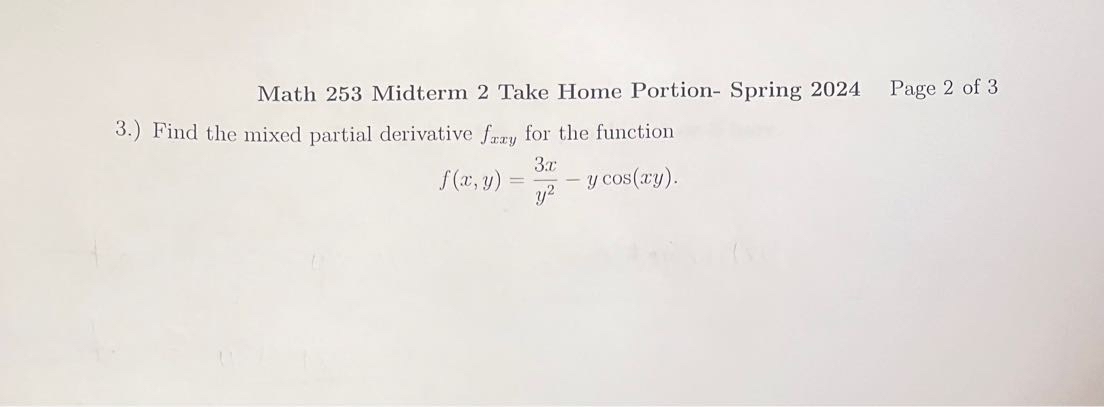Solved Math 253 ﻿Midterm 2 ﻿Take Home Portion- ﻿Spring 2024 | Chegg.com