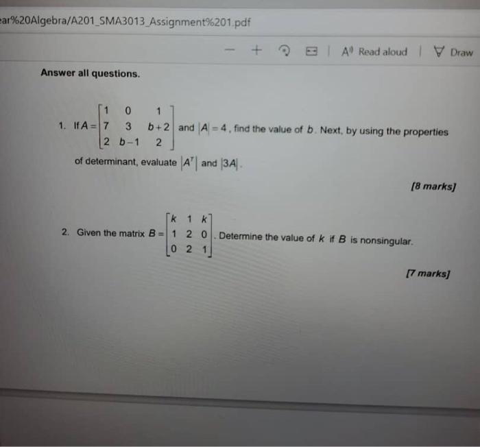 Solved Par%20Algebra/A201_SMA3013 Assignment%201.pdf + E A | Chegg.com