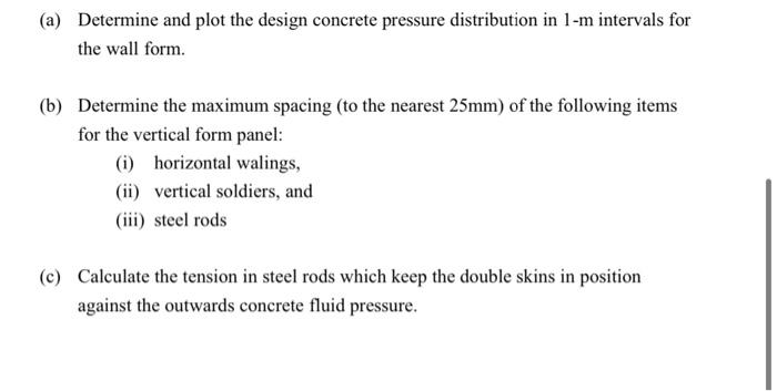 Solved Formwork Design A wall form panel is to be designed | Chegg.com