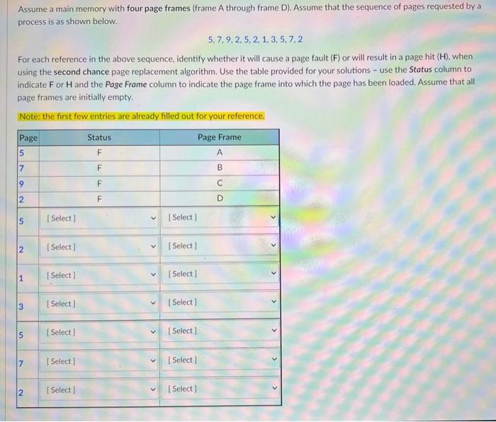 Solved Assume a main memory with four page frames (frame A | Chegg.com