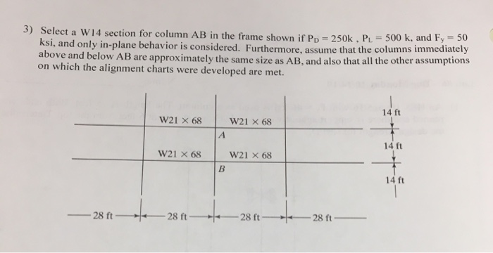 Solved 3) Select a W14 section for column AB in the frame | Chegg.com