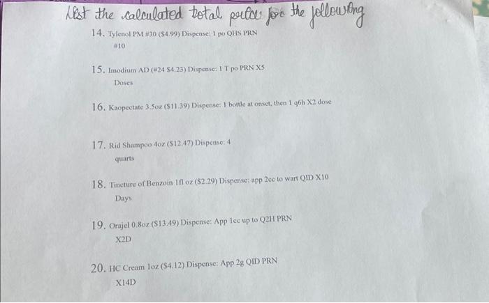 14. Tylenol PM =30 (S4 कo) Dupense I po QHS PRN vio | Chegg.com