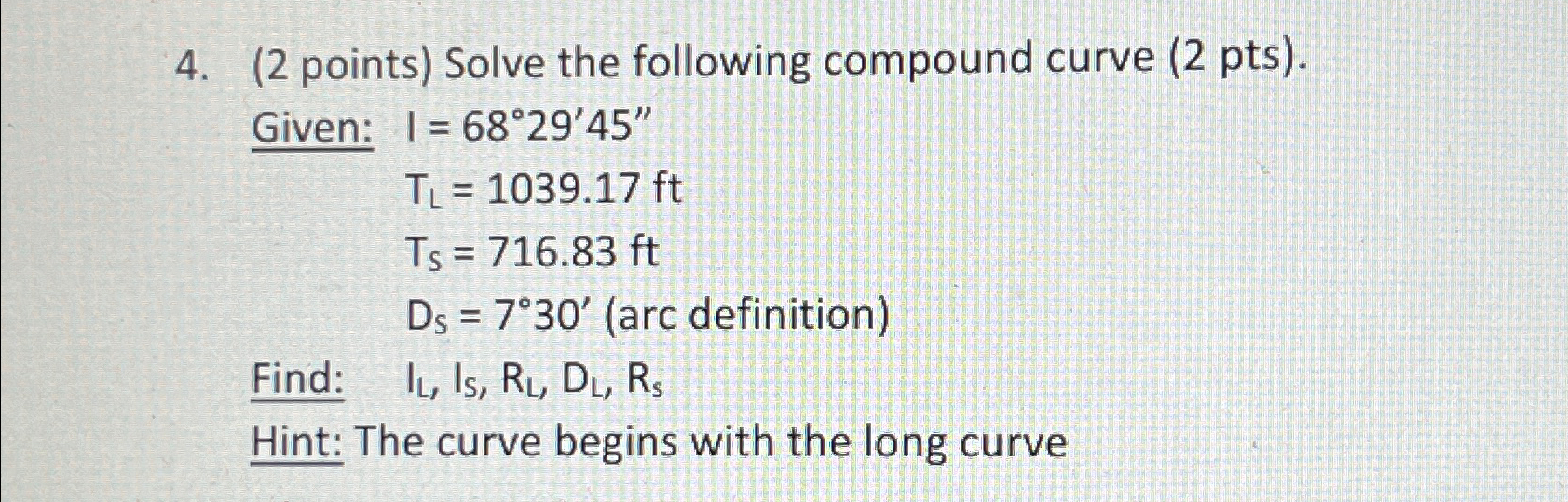 (2 ﻿points) ﻿Solve the following compound curve (2 | Chegg.com