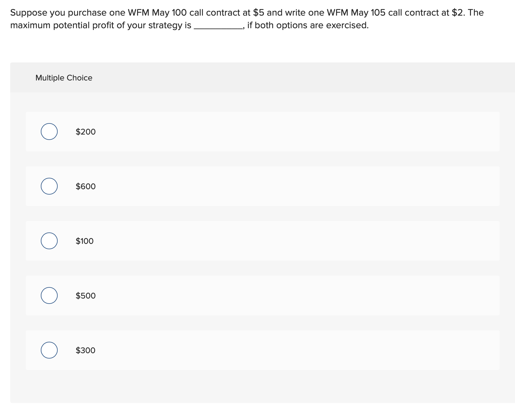 Solved Suppose you purchase one WFM May 100 ﻿call contract | Chegg.com