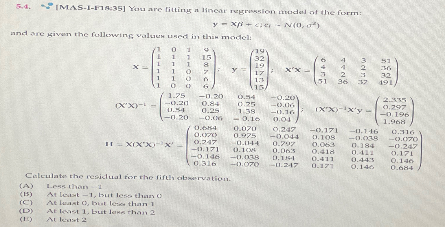 Solved 5.4. ﻿IMAS-I-F18:35] ﻿You are fitting a linear | Chegg.com