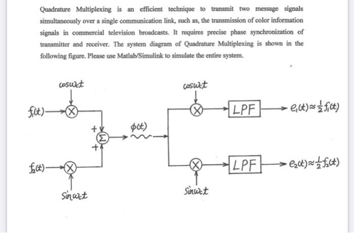Quadrature Multiplexing is an efficient technique to | Chegg.com