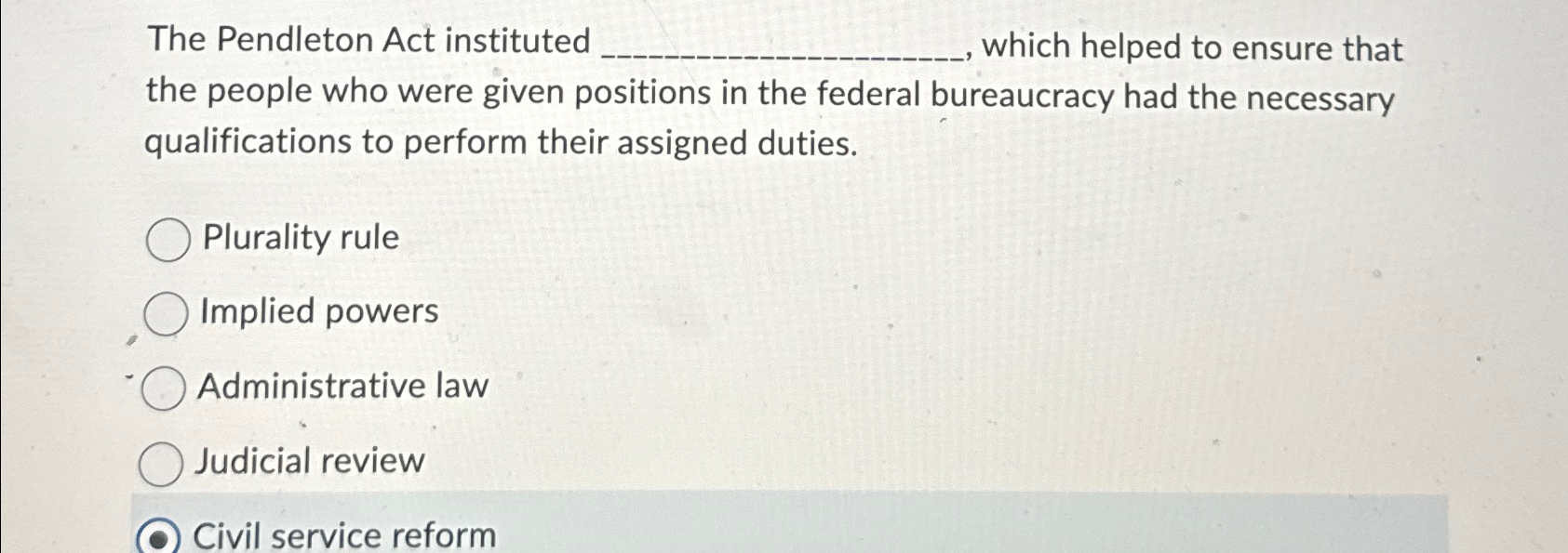 Solved The Pendleton Act instituted , ﻿which helped to | Chegg.com