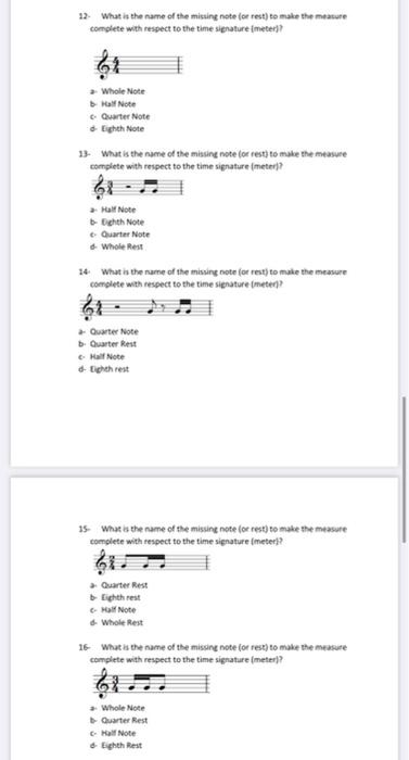 12. What is the name of the missing note for rest) to | Chegg.com