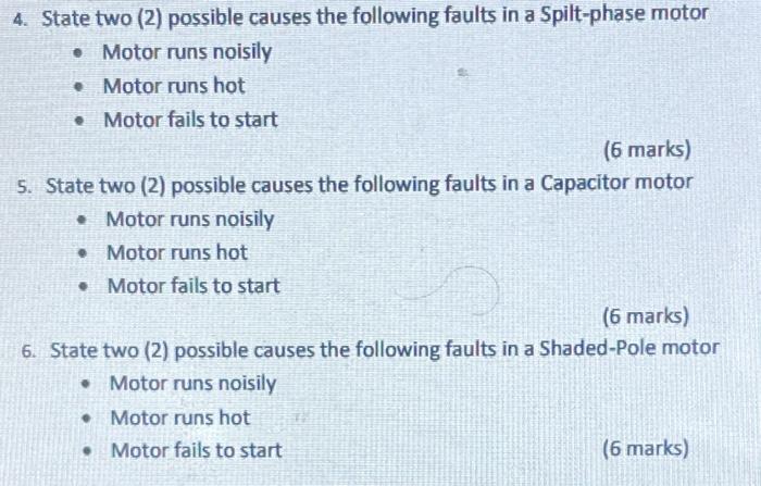 Solved 4. State two (2) possible causes the following faults | Chegg.com