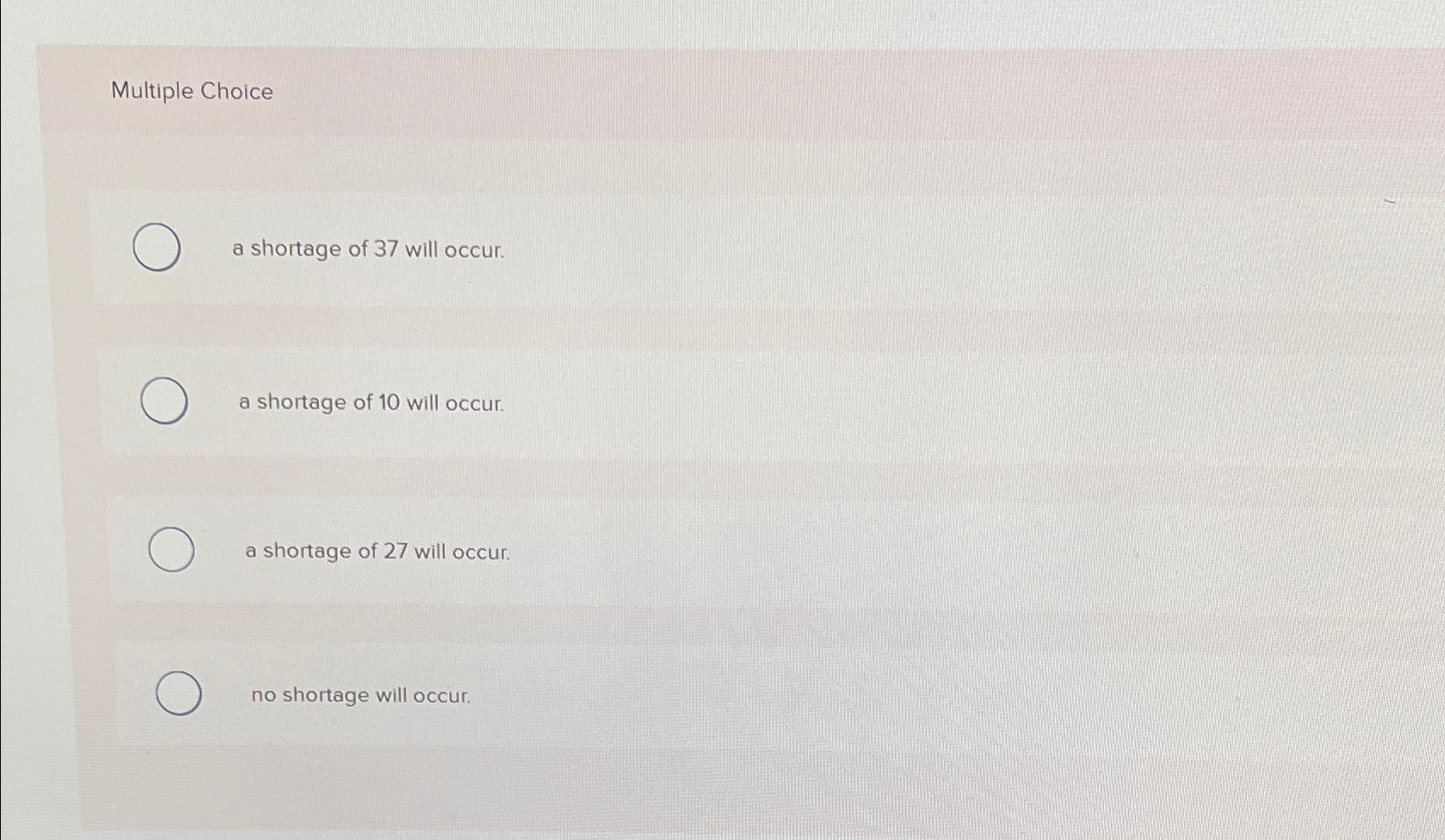 Solved Multiple Choicea shortage of 37 ﻿will occur.a | Chegg.com