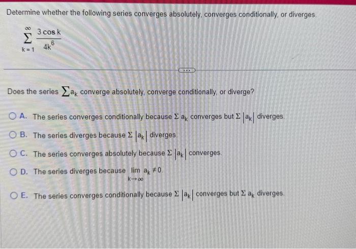 Solved determine whether the following series converges | Chegg.com