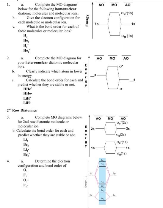 Solved 1. a. Complete the MO diagrams below for the | Chegg.com