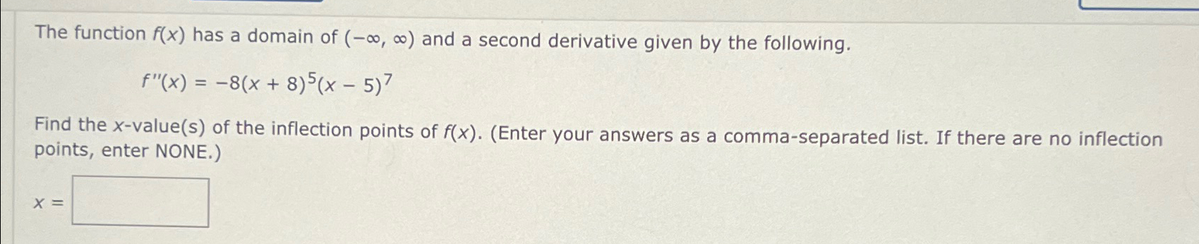Solved The function f(x) ﻿has a domain of (-∞,∞) ﻿and a | Chegg.com