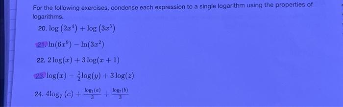Solved For the following exercises, condense each expression | Chegg.com