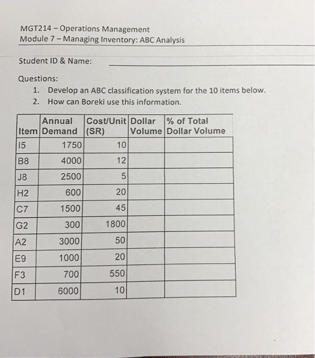 Solved MGT214 - Operations Management Module 7 - Managing | Chegg.com