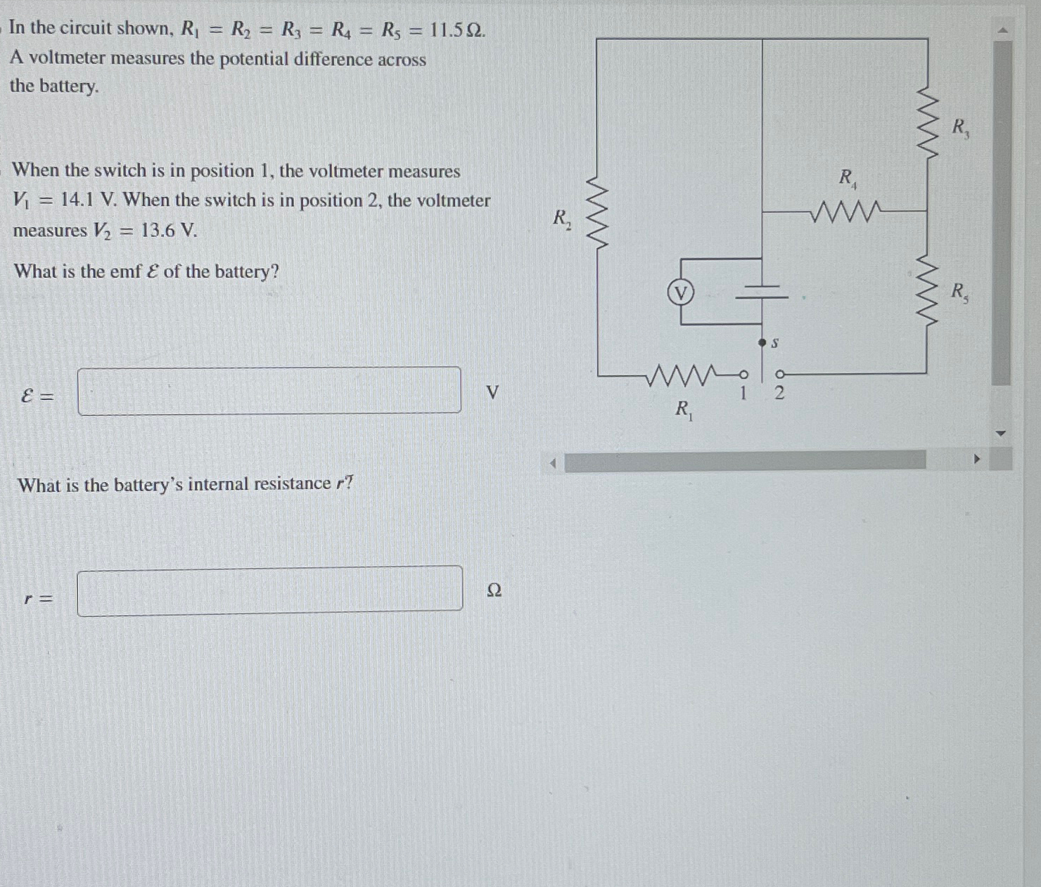 Solved In the circuit shown, R1=R2=R3=R4=R5=11.5Ω. ﻿A | Chegg.com