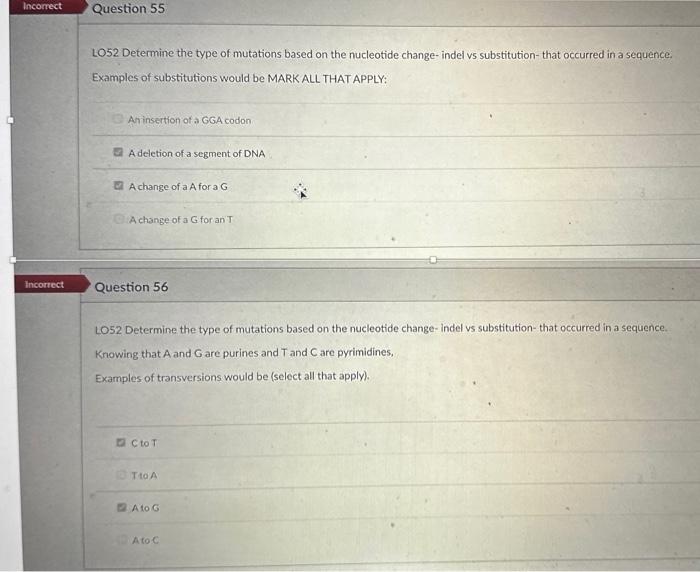 Solved Lo52 Determine The Type Of Mutations Based On The