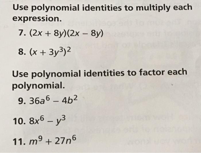 Solved Use polynomial identities to multiply each | Chegg.com