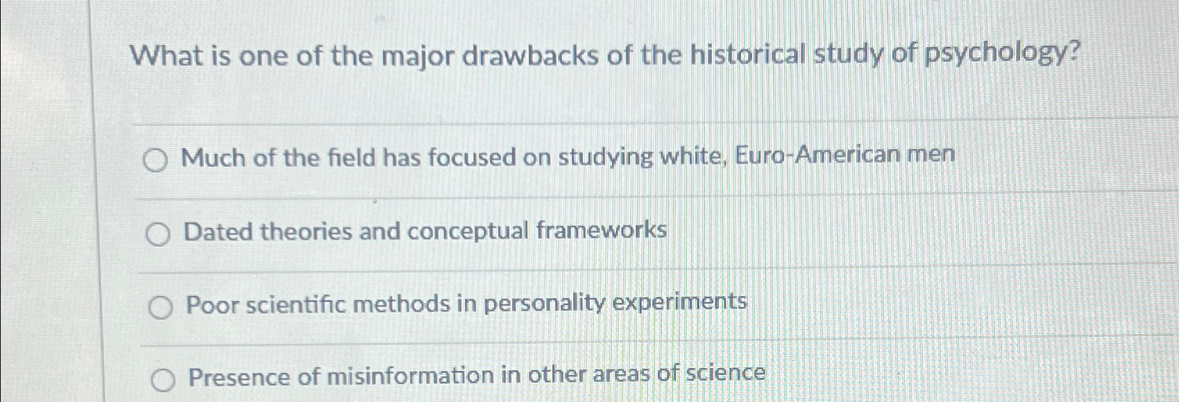 Solved What is one of the major drawbacks of the historical | Chegg.com