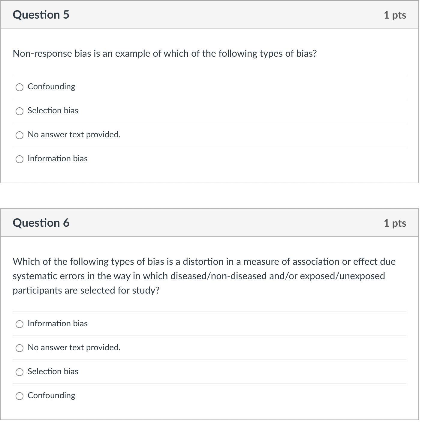 Solved Question 5Non-response bias is an example of which of | Chegg.com