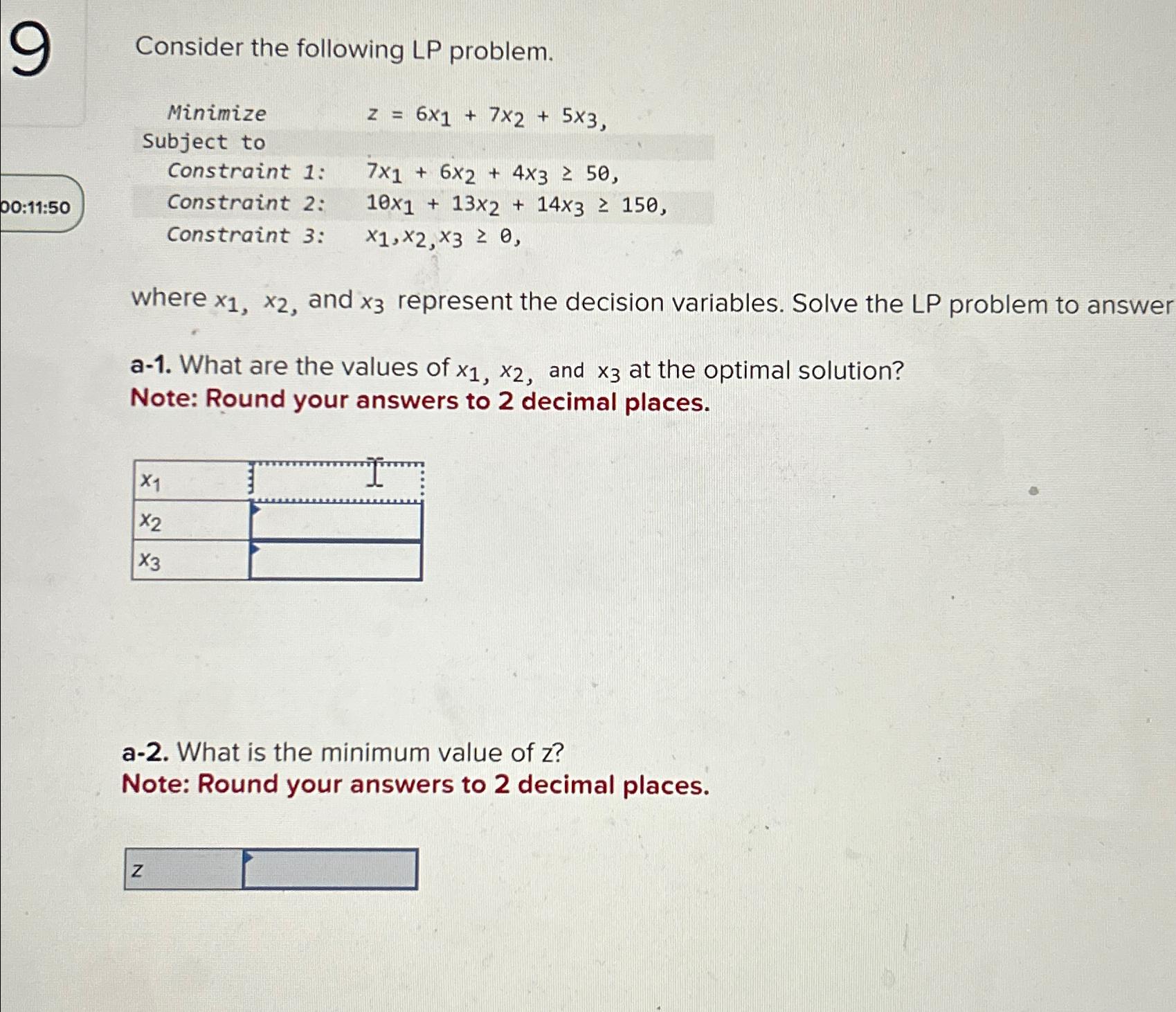 Solved Consider the following LP problem.\\n{(:[ Minimize | Chegg.com