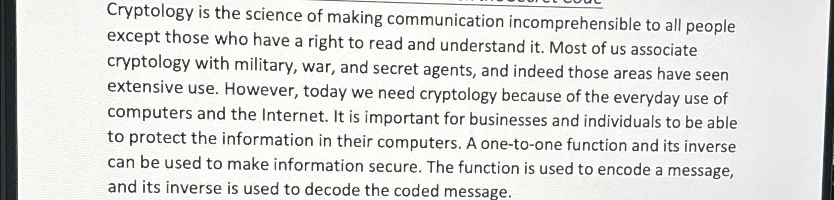 Solved Cryptology is the science of making communication | Chegg.com