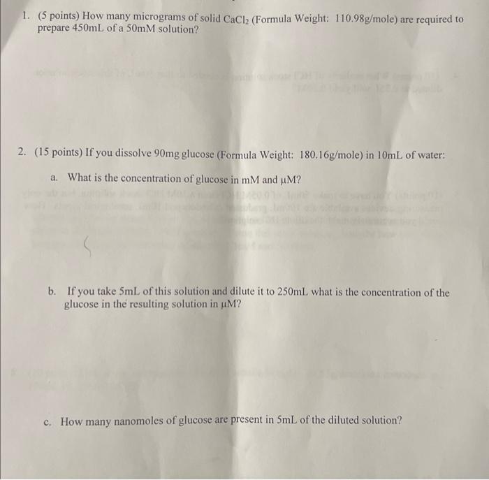 Solved 1. (5 points) How many micrograms of solid CaCl2 | Chegg.com