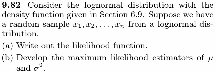 Solved 9.82 Consider the lognormal distribution with the | Chegg.com