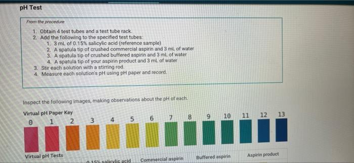 Solved pH Test From the procedure 1. Obtain 4 test tubes and | Chegg.com