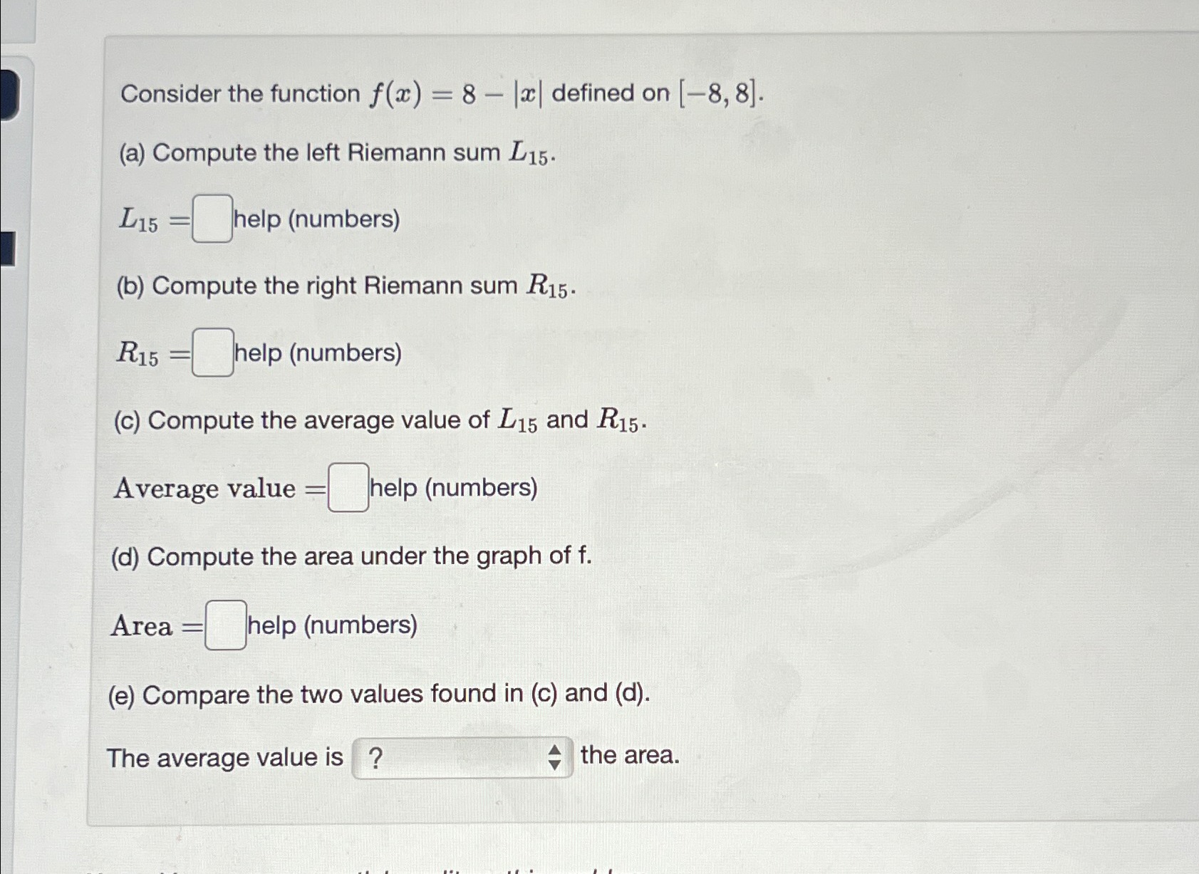 Solved Consider the function f(x)=8-|x| ﻿defined on -8,8.(a) | Chegg.com