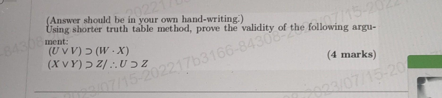 (Answer should be in your own hand-writing.) Using | Chegg.com