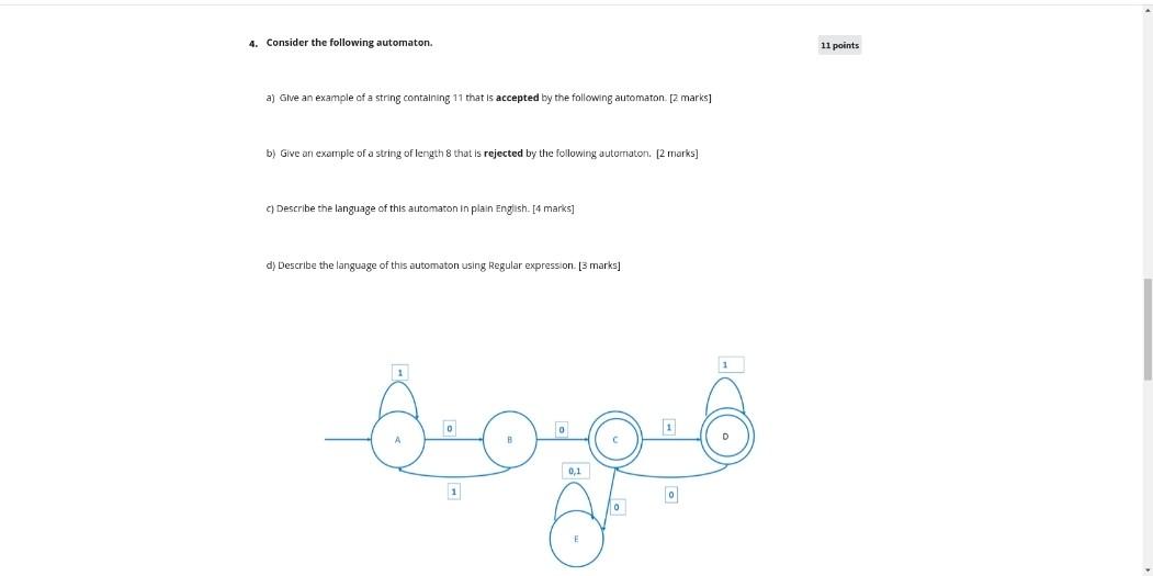 Solved 4. Consider the following automaton. 11 points a) | Chegg.com