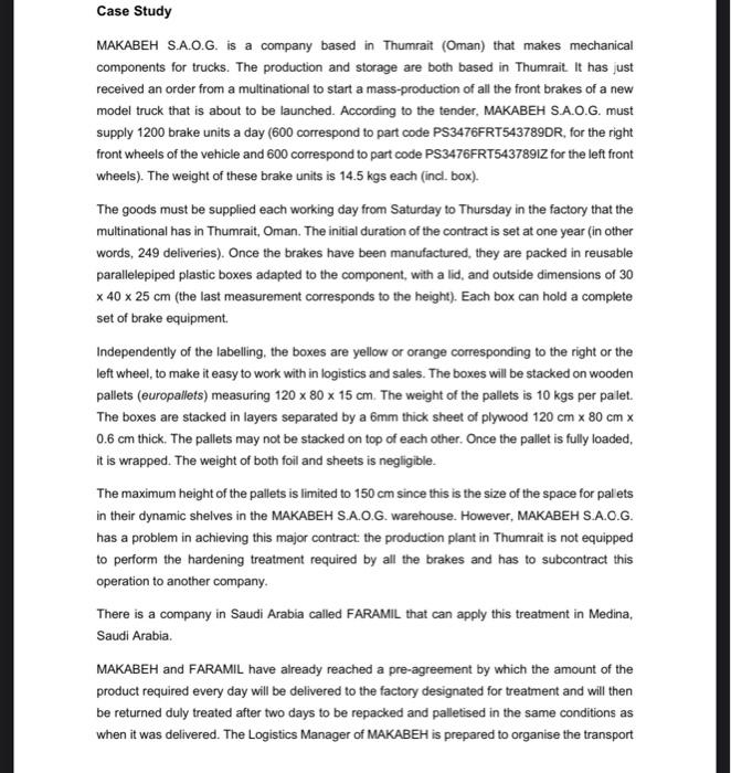Case Study MAKABEH S.A.O.G. is a company based in | Chegg.com