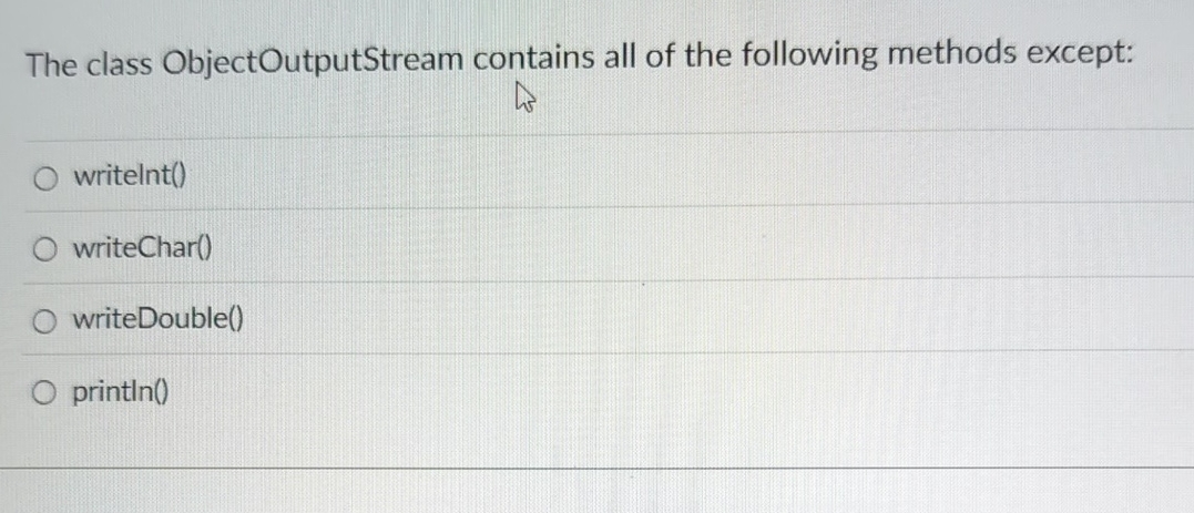 Solved The class ObjectOutputStream contains all of the | Chegg.com