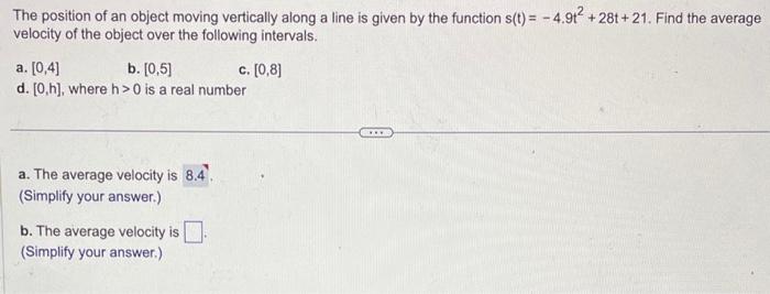 Solved The position of an object moving vertically along a | Chegg.com
