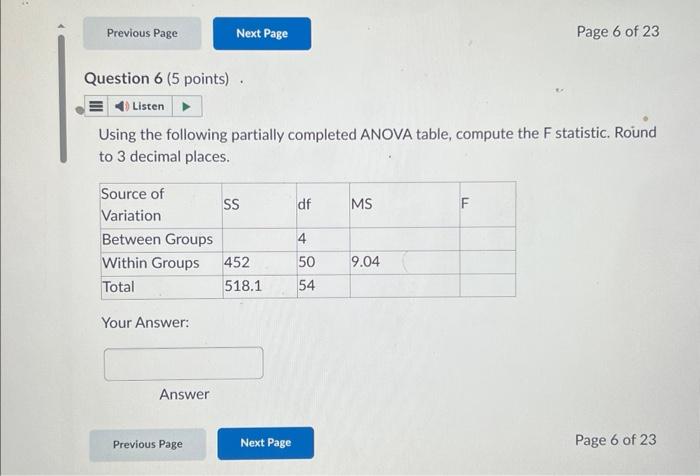Solved Using the following partially completed ANOVA table, | Chegg.com