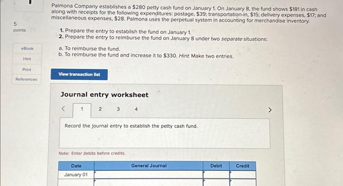 Solved 5 points eBook Hint Print References Palmona Company | Chegg.com