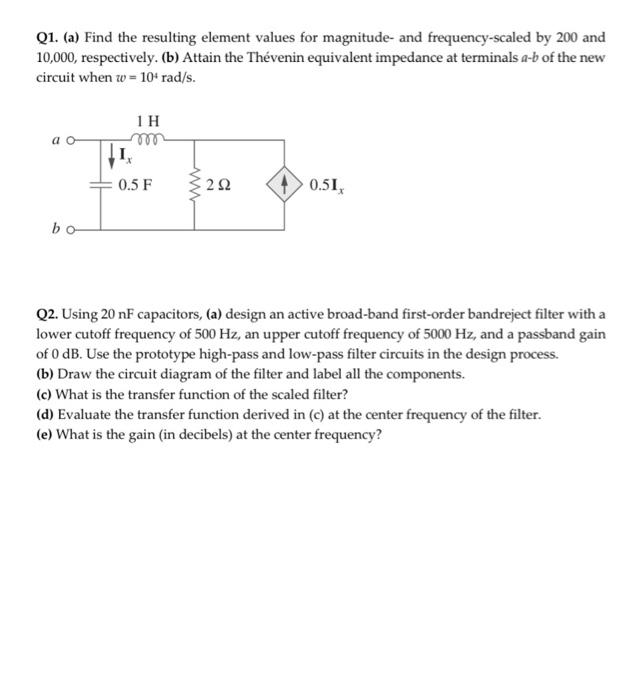 Solved Q1. (a) Find the resulting element values for | Chegg.com
