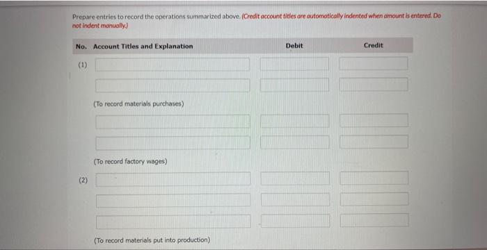 Solved Prepare entries to record the operations summarized | Chegg.com