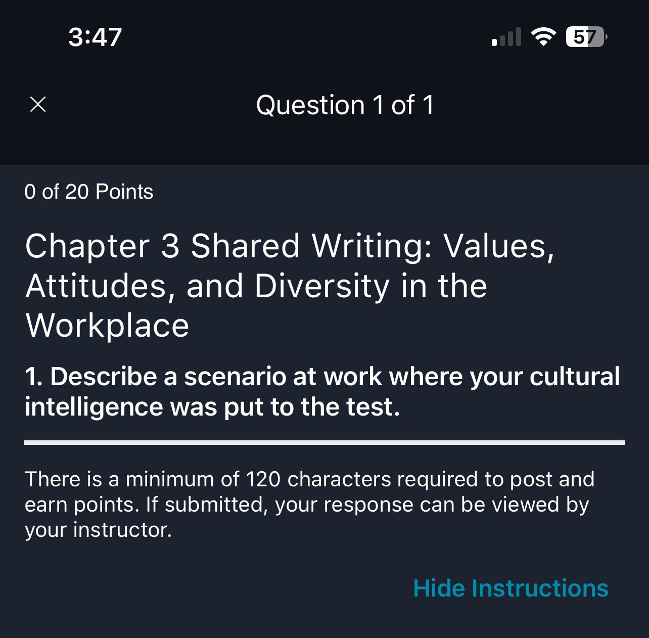 Solved 3:47.1157xQuestion 1 ﻿of 10 ﻿of 20 ﻿PointsChapter 3 | Chegg.com