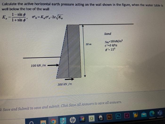 Solved Calculate the active horizontal earth pressure acting | Chegg.com