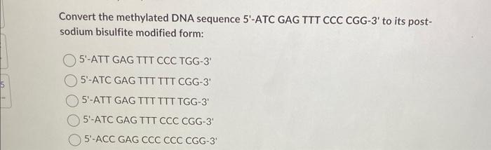 Solved Convert the methylated DNA sequence 5′-ATC GAG TTT | Chegg.com
