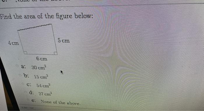 Solved Find the area of the figure below: a: 30 cm2 b: 15 | Chegg.com