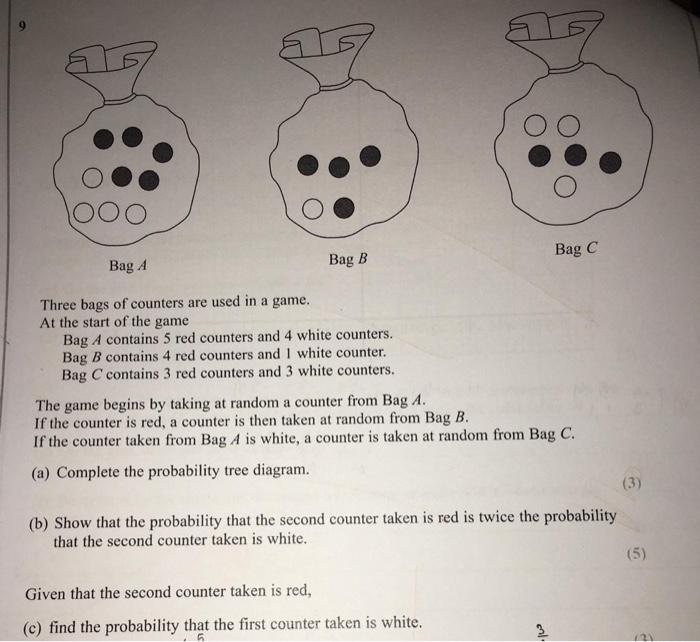 Solved Bag C Bag A Bag B Three bags of counters are used in | Chegg.com