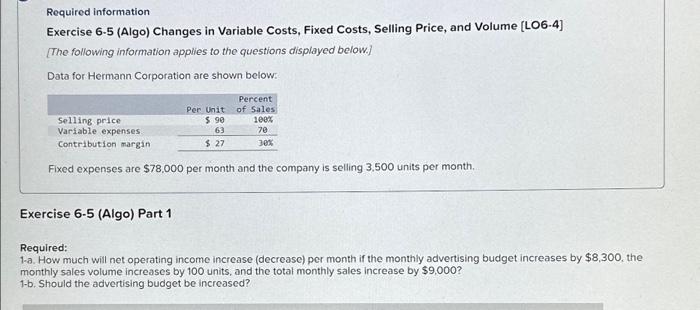Solved Required information Exercise 6-5 (Algo) Changes in | Chegg.com