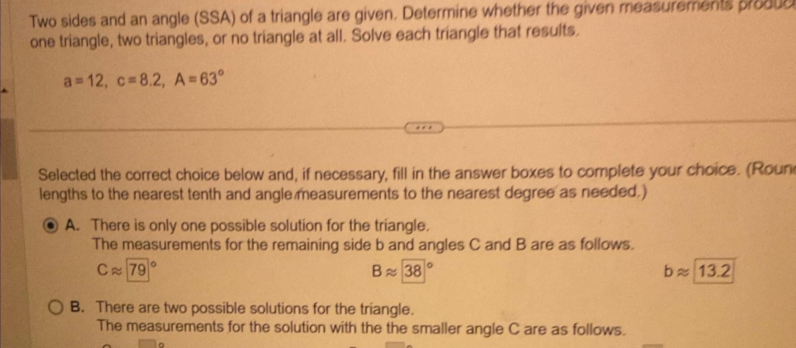 Two sides and an angle (SSA) ﻿of a triangle are | Chegg.com
